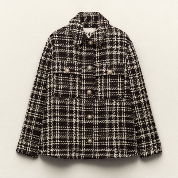 Zara | Jackets & Coats | Zara Jacket Xl Textured Plaid Oversized ...